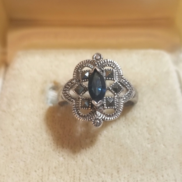 Vintage | Jewelry | Vintage Sterling Blue Topaz Marcasite Ring Like New ...
